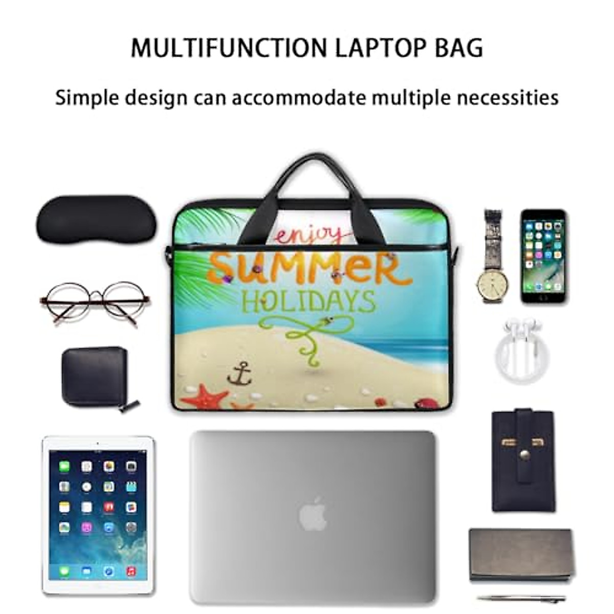 Enjoy Summer Laptop Computer Bag Waterproof Shoulder Messenger Bag 13-15 inch Durable Laptop Tote Bag with Shoulder Strap Handle Lightweight Crossbody Briefcase