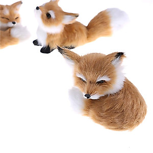 GUDVES Simulation Brown Fox Toy Furs Squatting Fox Model Home Decoration Animals World with Static Action Figures (Fox Toy)