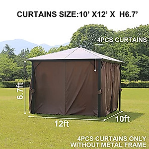 Sunshine Outdoor Privacy Gazebo Curtains, Replacement Universal Curtain Sidewalls 4-Panels Set, for Patio, Garden, Yard (Only Curtains) (10'x12',Brown) …
