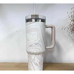 Thirst Trap Drinkware 40 OZ Swirl Tumbler with handle, 2.0 lid and straw, stainless steel travel mug for cold & warm drinks (Rose Quartz Swirl)