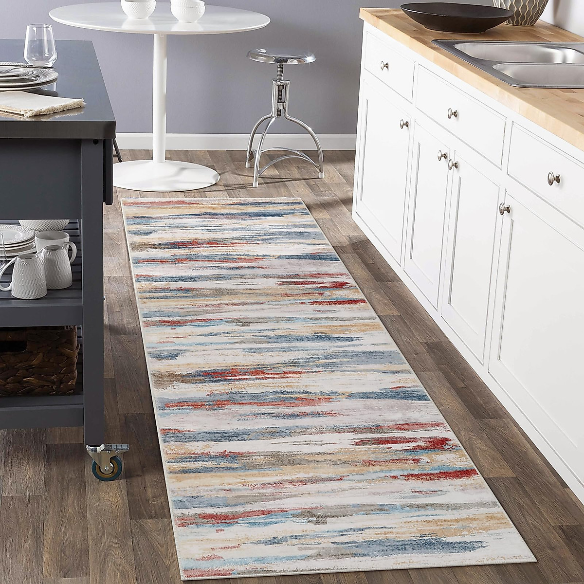 Collive Washable Runner Rug 2x6 - Colorful Striped Bathroom Runner Rugs Non Slip Runners for Hallway Modern Abstract Bedroom Runner Rug Floor Carpet for Kitchen Laundry Entryway