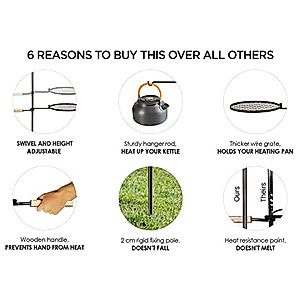 Campfire Grill Grate Fire Pit Grill Grate Open Fire Cooking Equipment Swivel Campfire Grill with Heat Resistant Adjustable Griddle Plate to Cook Food Over Open Camp Fire for Outdoor Camping BBQ Black