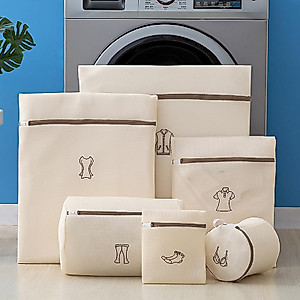 Emosun laundry bag 6Pcs Durable Honeycomb Mesh Laundry Bags for Delicates, Laundry Bags Mesh Wash Bags, Lingerie Bags for Washing Delicates (Beige)