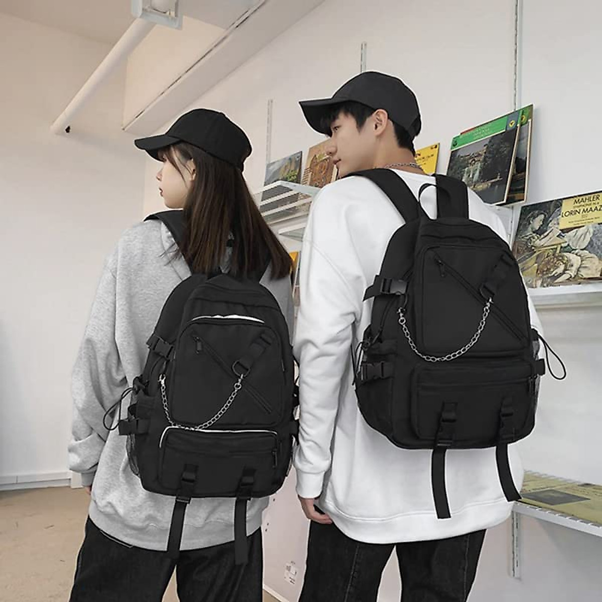 GAI Techwear Backpack Japanese Streetwear Vintage Alt Emo Backpack College School Laptop Bag Cool Hip Hop Goth Punk Rucksack (One Size, d)