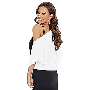 Women Soft Chiffon Shrug Sheer Ruffle Short Sleeve Cropped Bolero Cardigan for Dress(White,M)