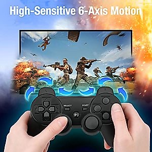 TESSGO PS3 Controller 2 Pack Compatible with PS-3, Rechargeable Game Wireless Controller with Upgraded Joystick for PlayStation 3