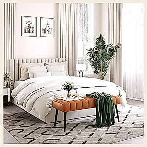 LUE BONA 44.5” End of Bed Bench, Faux Leather Tufted Upholstered Bedroom Bench, Modern Ottoman Bench with Metal Legs Storage for Living Room, Entryway, Dining Room, 300LB, Whiskey Brown