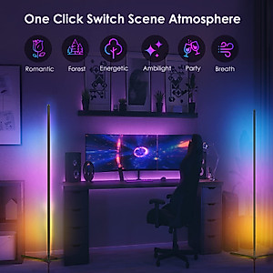 RGB Corner Floor Lamp, Corner Floor Lamp RGB Color Changing Corner Lamp LED Modern Floor Lights with Bluetooth APP and Remote Control Music Sync, 65" RGB Mood Lighting 24H Timing 398+ DIY Modes