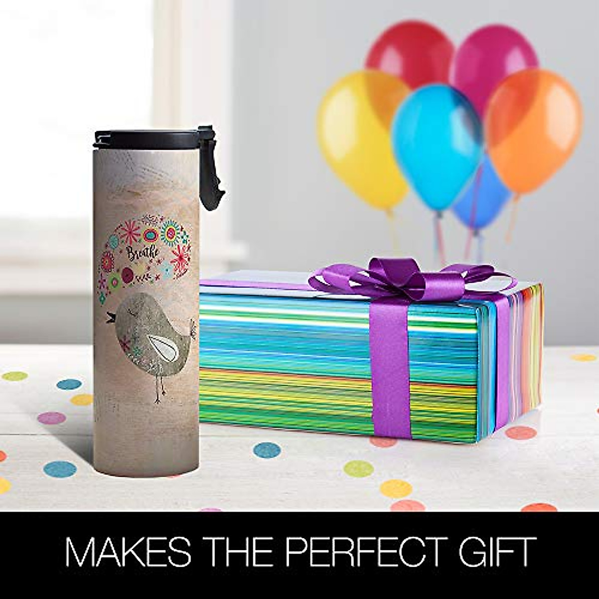 Tree-Free Greetings Good Morning Vacuum Insulated Travel Coffee Tumbler, 17 Ounce Stainless Steel Mug, Cute Inspirational Bird Lover Gift