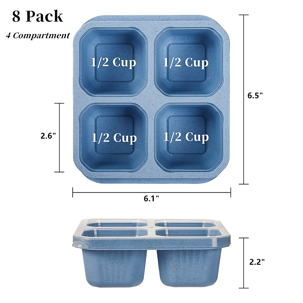 Cididu 8 Pack Snack Containers, Reusable Bento Lunch Boxes for Kids Adults, Meal Prep Lunch Containers 4 Compartment Small Portion, Wheat Straw Divided Food Storage Containers for School Work