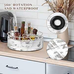 FTUREERA Lazy Susan Organizer, 12 Inch Rustic Wood Lazy Susan Turntable with Removable Dividers for Table, Cabinet, Kitchen Turntable Storage Food Bins Container for Pantry, Counter top