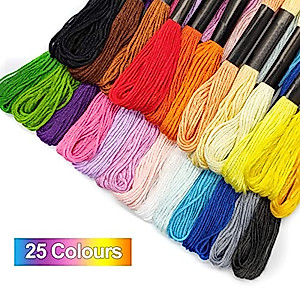 25 Skeins 6 Strands Vibrant Embroidery Floss with 5 Winder Cards Cross Stitch Threads Friendship Bracelet Thread Rainbow Embroidery Floss Skein for DIY Hair Wraps Crafts Sewing Projects