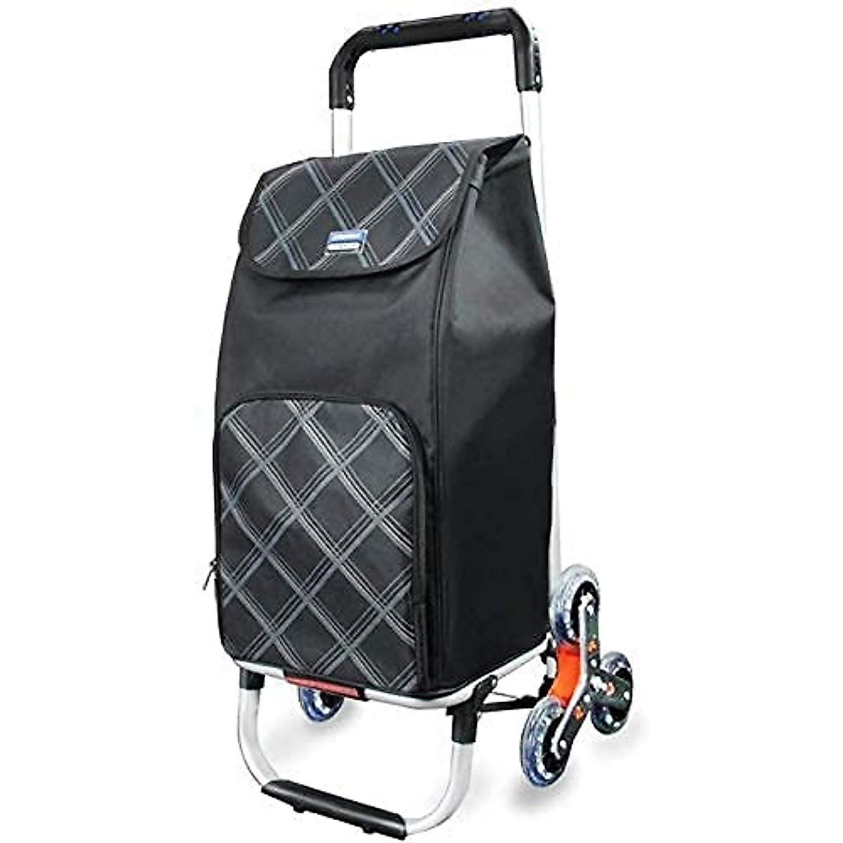Shopping Trolley on Wheels Multi Function Shopping Cart Aluminum Climbing Stairs with 6 Round Folding Trolley Storage Hand Trucks,Black ,
