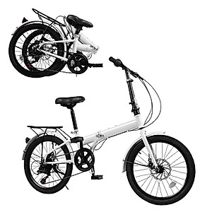DCEHKR 20-inch Foldable Bike Folding Bicycle with 7-Gear Transmission, Height Adjustable Seat Foldable Bicycle Suitable for Adult Riding, Men Riding, Women Riding, Ships in The US (Straight Bar)