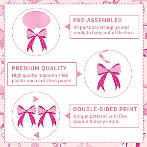 48 Pieces Coquette Birthday Hanging Swirls Party Decorations, Pink Bow Themed Spiral Ceiling Streamers for Coquette Party Birthday Baby Shower Bridal Shower Bachelorette Party Supplies