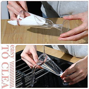 Thenshop 50 Pack Rose Gold Plastic Champagne Flutes 5.5 oz Elegant Clear Disposable Champagne Glasses Detachable Hard Toasting Glasses for Wedding Party Fancy Vino Cocktail Cups