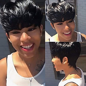 VCK Short Human Hair Wigs for Black Women Short Layered Human Hair Wigs Pixie Cut Wigs for Black Women with Bangs Layered Wigs Human Hair Glueless 1B Color Brazilian Virgin Full Machine Made Wig