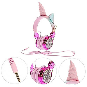 CAXUSD Headset Unicorn Headphones in Ear Wired Headphones Headphones Pink Noise Cancelling Headphones Wired Adjustable Pink Headphones Safe Headphone On Ear Headset
