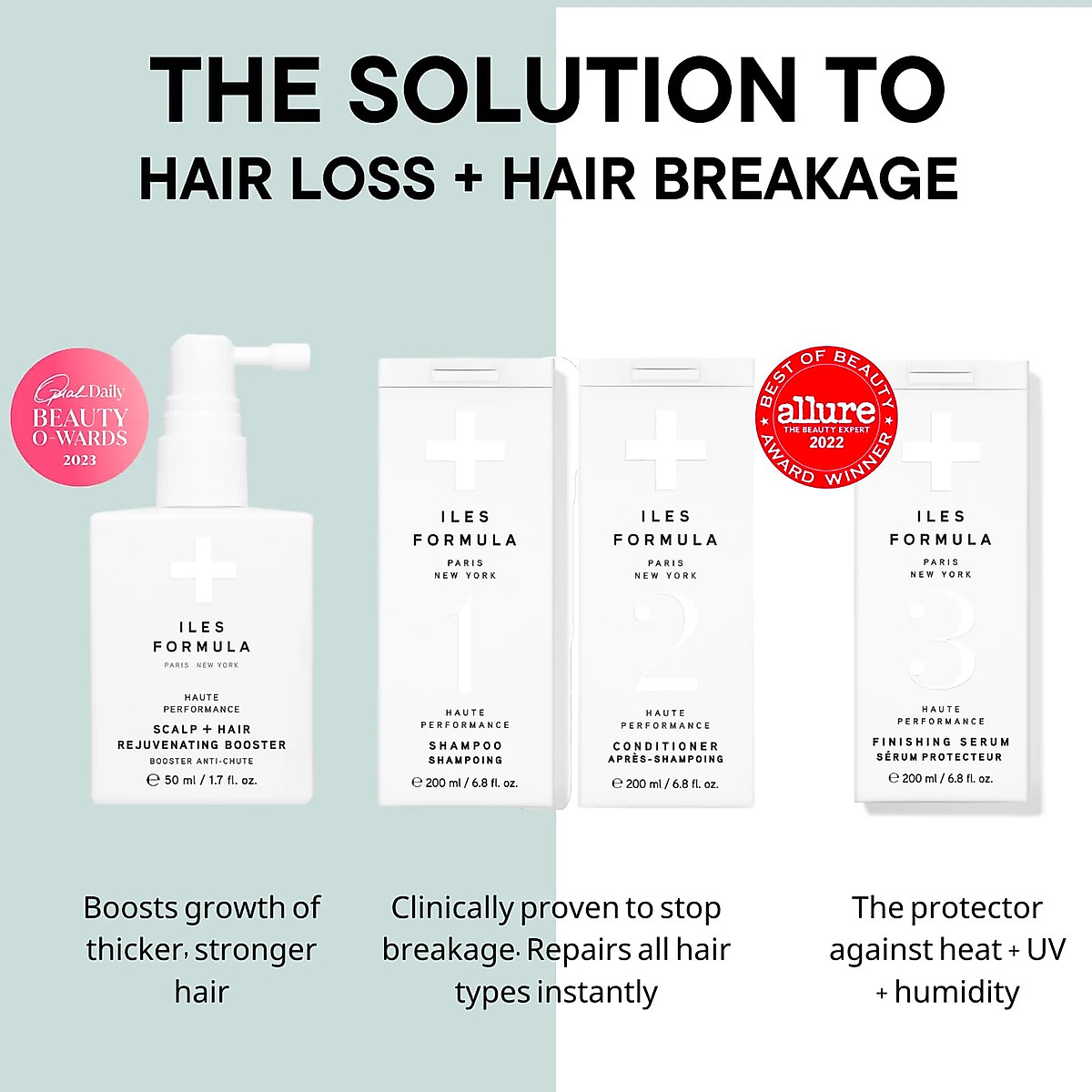 Iles Formula Signature Collection Box: Haute Performance Shampoo + Conditioner + Finishing Serum & Comb - Cleanse, Repair, & Protect All Hair Types, 6.8 Fl Oz (200 ML) Each