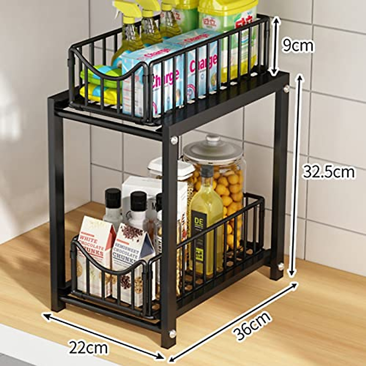 MADELL Sinks Under Sink Organizers,Kitchen Cabinet Organization,Multi-Purpose Organizer and Storage for Kitchen Countertop Bathroom Cabinet/Black