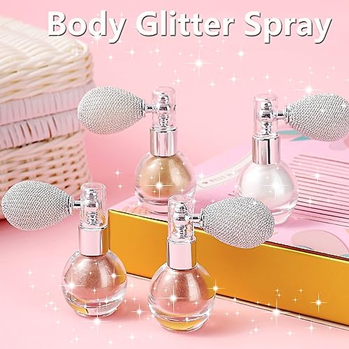 Pink Hair Glitter, Spray Glitter for Hair and Body, Body Shimmer Spray, Not Sticky Sparkle Body Highlighter, Fabric Glitter Spray for Clothing, Body Glitter Spray for Women Kids, Festival Accessories