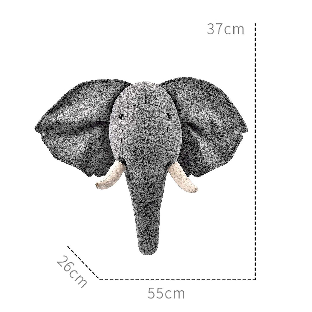 Pipuxi CYOIDAI Window-Pick Elephant Stuffed Animal Head Wallmounted Plush Toy Elephant Plush Head Hanging Wall Decor Safe Soft for Children Nursery Or Bedroom Decoration Outgoing