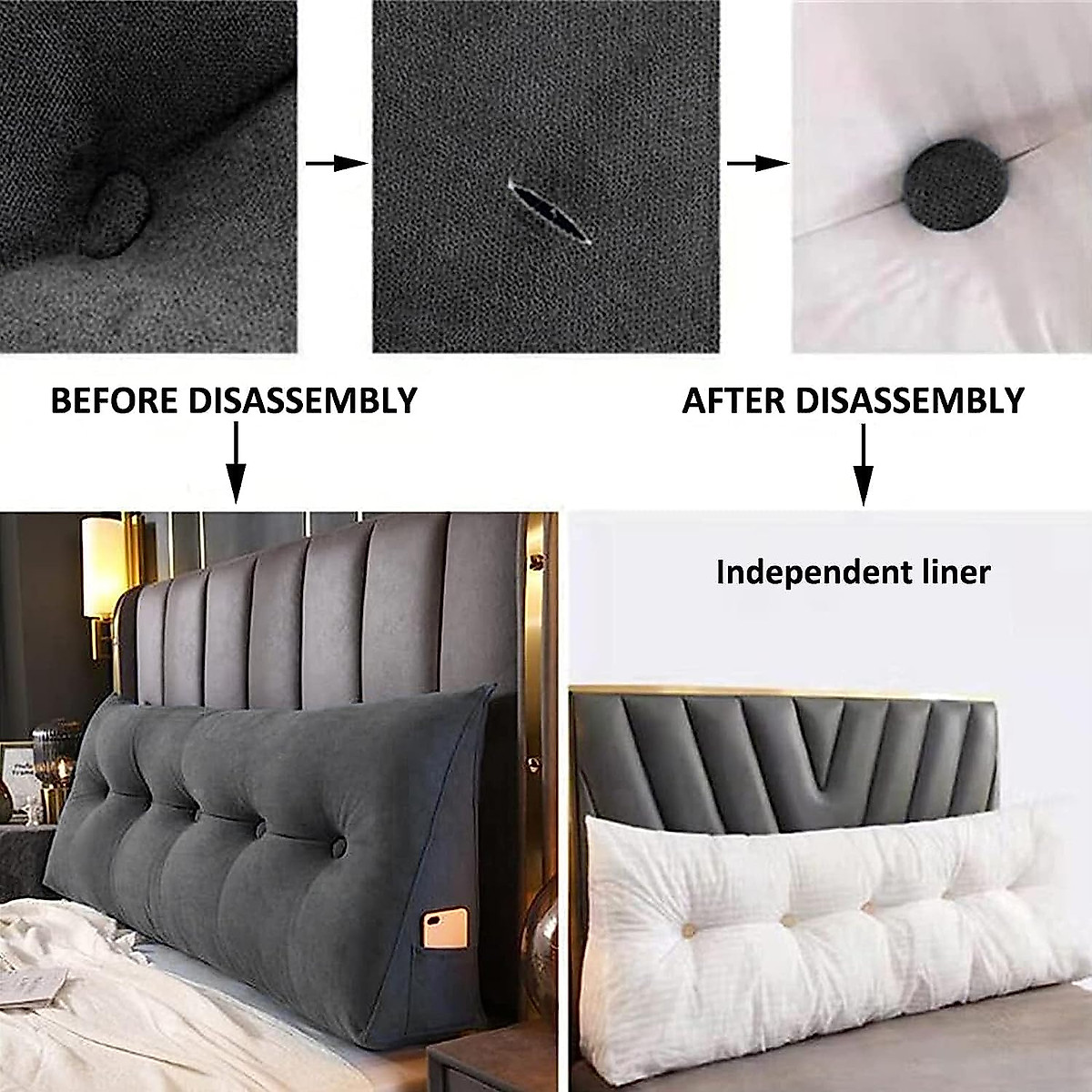 Large Triangular Reading Wedge Pillow, Bed Rest Headboard Cushion Headboard Pillow Bolster Cushion for Twin Full Queen King Daybed Bed Bunk Bed (Color : Black, Size : 31.5inch/80cm)