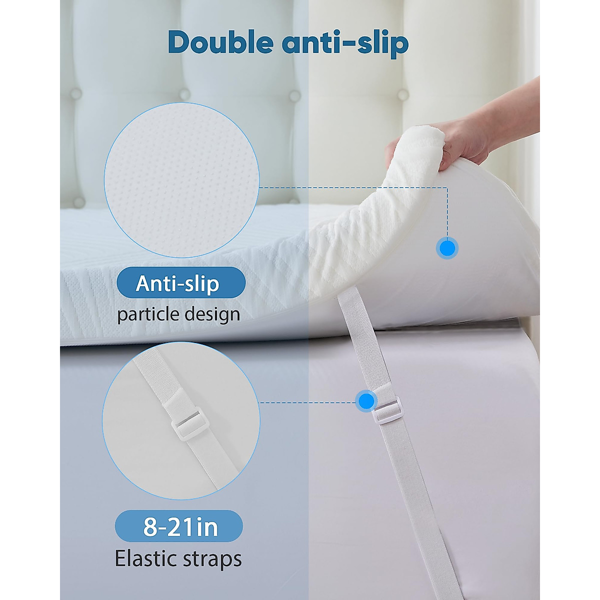 3 Inch Gel Memory Foam Mattress Topper Queen Size,Waterproof Mattress Pad Cover for Pressure Relief, Bed Protector Topper with Removable ，Soft & Sleep Peacefully