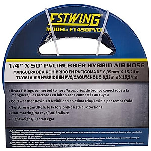 Estwing E1450PVCR 1/4" x 50' PVC / Rubber Hybrid Air Hose with Brass 1/4" NPT Industrial Fitting and Universal Quick Connect Coupler