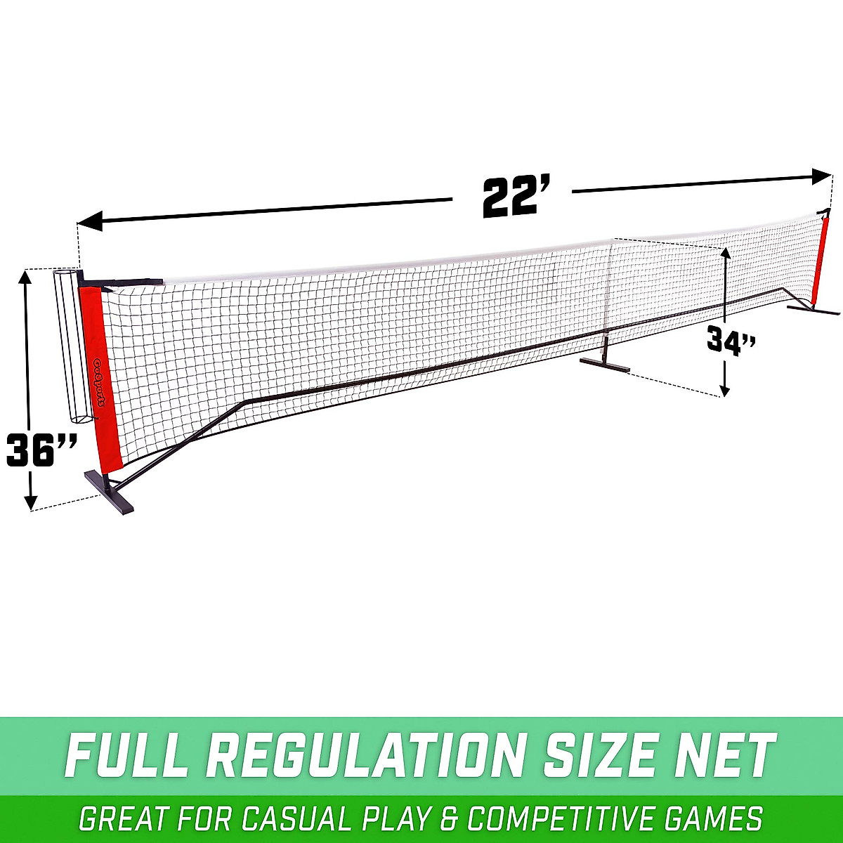 GoSports Regulation Pickleball Net with Complete Accessories Set - 22ft Portable Net and Frame with Set of 4 Paddles and 8 Pickleballs