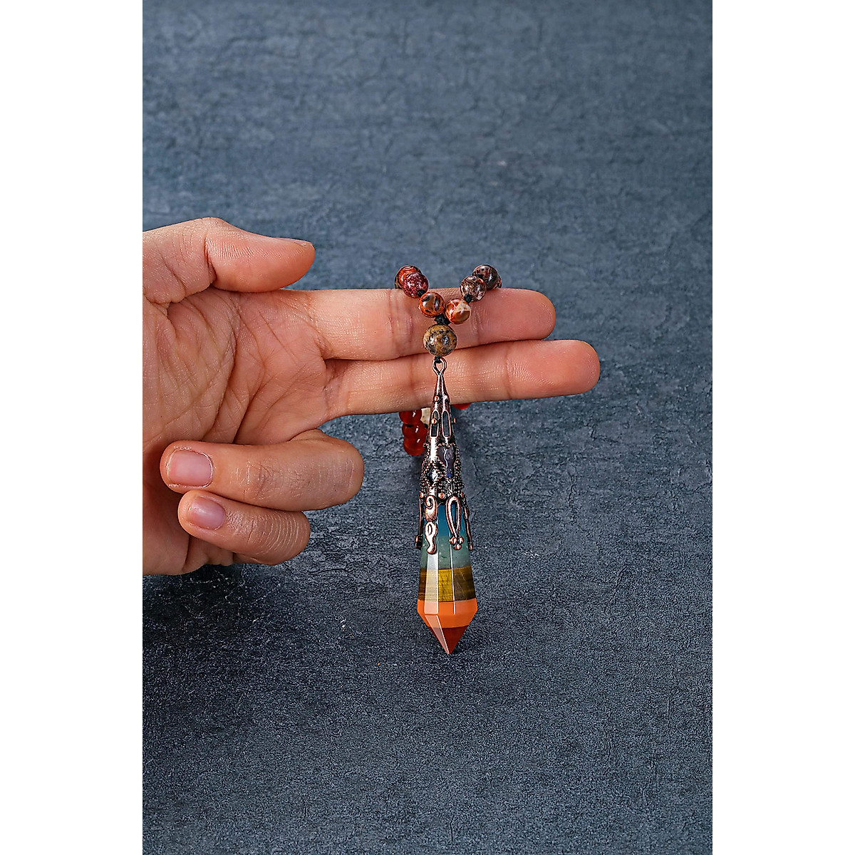 Jovivi 108 Mala Beads Bracelet Real Stones 7 Chakra Healing Crystals Necklace with 12 Facted Prism Pointed Pendant Reiki Energy Balancing Prayer Mala Beads for Meditation