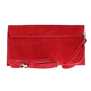 Girly Handbags Womens Italian Suede Leather Envelope Clutch Bag (Red)