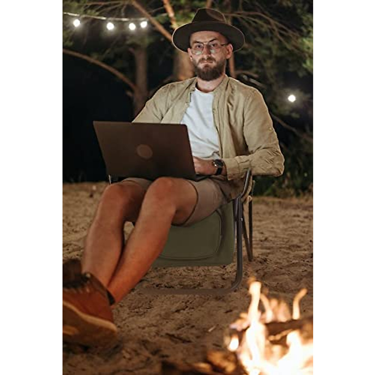 Sequpr Portable Foldable Camping Chair with Cooler Bag, Lightweight Backrest Stool Compact Folding Chair Seat, Outdoor Backrest Stool with Folding Backpack for Camping Hunting Fishing Hiking Green