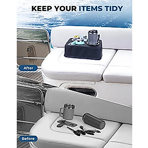 KEMIMOTO Boat Cup Holder, Boat Storage Organizer, Boat Caddy Organizer, Marine Couch Cup Holder Tray, Boat Cabin Storage for Drinks, Snacks, Remotes