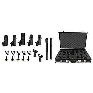 Rockville PRO-D7 7 Mic Drum Kit w/Bass+Snare+Condenser Overhead Microphones, Black