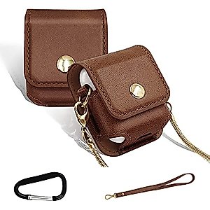 LUCKYCOIN Leather Case for Apple AirPods 1 2 Top Grain Genuine Leather Material with Wrist Lanyard Strap | Keychain Clip | Crossbody Chain | Compatible with Wireless Charging -Dark Brown