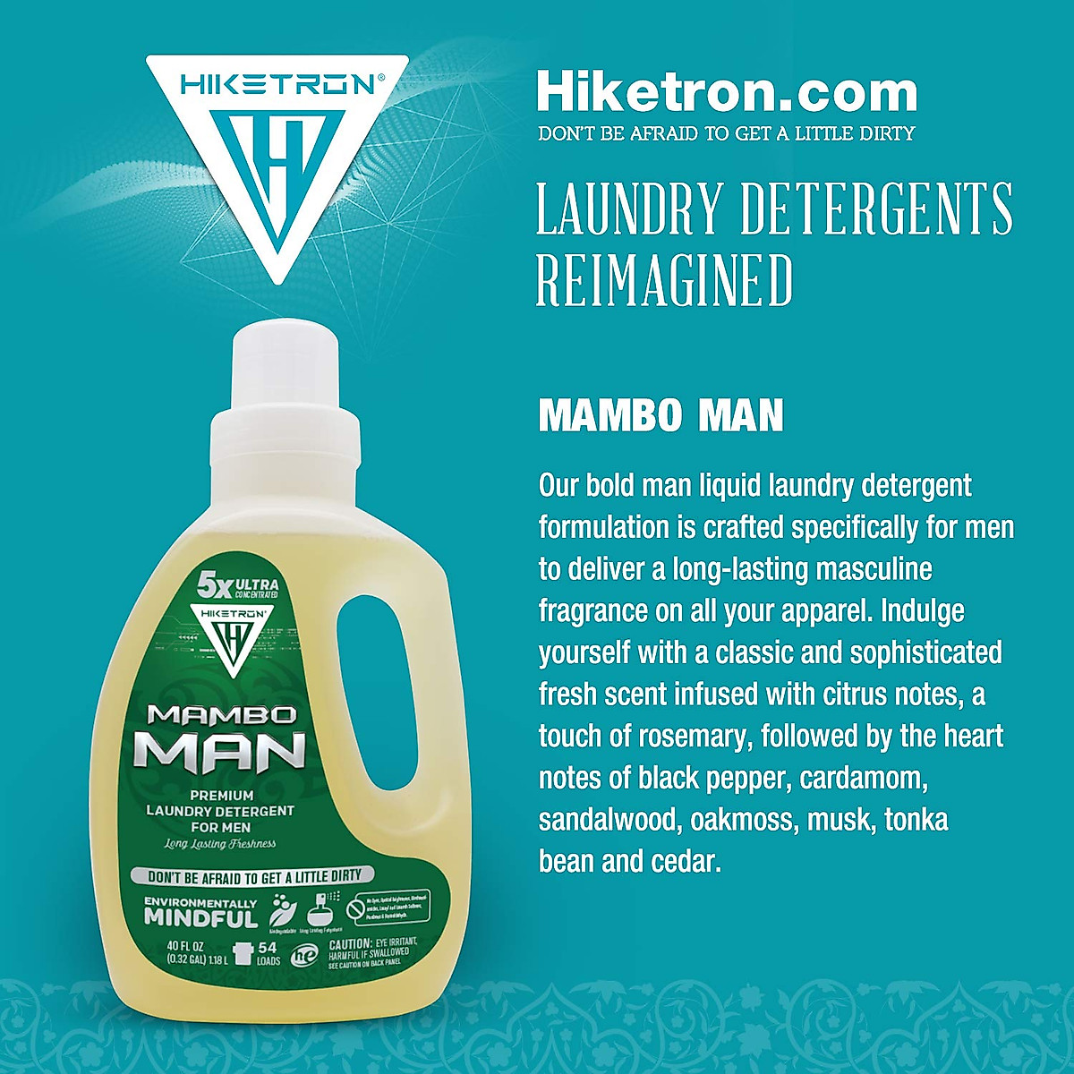Hiketron Mambo Man Laundry Liquid Detergent, 5x Ultra Concentrated, Tough Stains Remover, Long Lasting Masculine Scent (40 Fl Oz, Pack of 1)