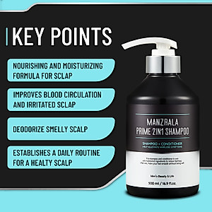 Manzrala 2 in 1 Mens Shampoo and Conditioner | Men Shampoo for Thinning Hair & Nourishing Scalp | Lemon Scent Shampoo 2 in 1 for Men | 16.9 fl.oz. (Pack of 1)