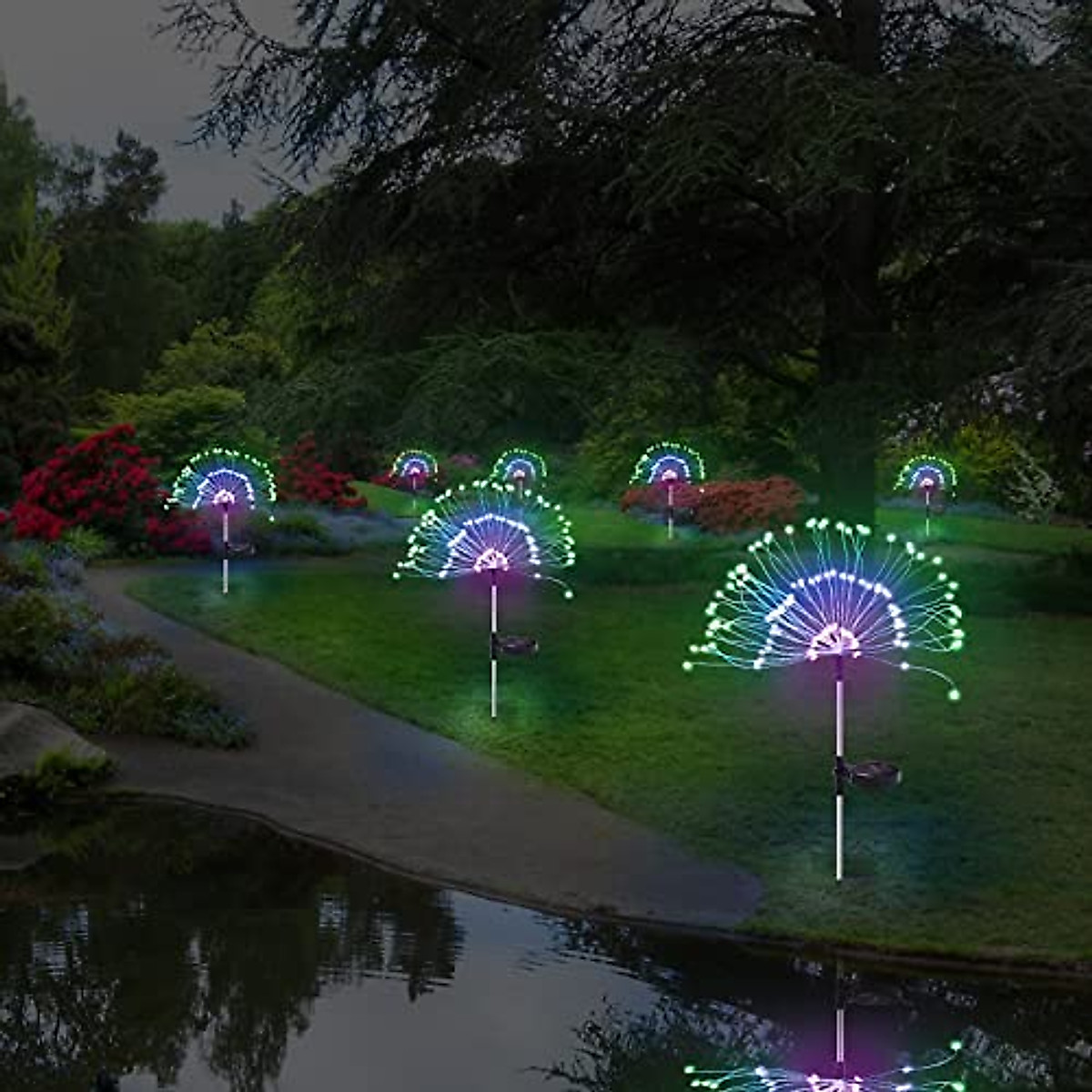 Honche Solar Garden Lights Outdoor Waterproof, LED Firefly Starburst Firework Light for Pathway Patio Lawn Backyard Flowerbed Party Christmas Decorations with 120 LEDs 8 Mode 2 Pack RGB Oval