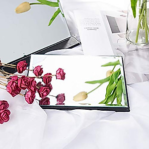 LONGSHENG - SINCE 2001 - Protable PU Leather Mirror Folding Desktop Makeup Mirror with Adjustable Stand for Personal Use,Travelling (L, Black)