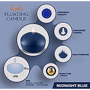 Hyoola Premium Midnight Blue Floating Candles 1.75 Inch - 3 Hour Burn Time - Made in Europe - 20 Pack