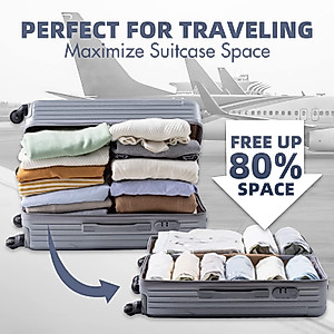 TAILI 12 Pack Travel Compression Bags, Roll Up Space Saver Bags (6 Large, 6 Medium), No Vacuum Needed Reusable Packing Bags for Luggage, Suitcase, Backpack, Travel Essentials