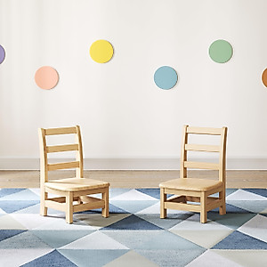 Foundations Little Innovators 8"; 2 Pack Kids Wooden Ladderback School Chairs - Durable Rubberwood Fully-Assembled - Kid Chairs for Daycare and Classrooms