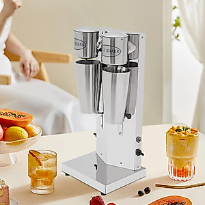 VPABES Electric Milkshake Maker, Commercial Stainless Steel Milk Shake Machine Drink Mixer Adjustable Speed Malt Maker Machine Smoothie Milk Foam Tea Mixer Blender + Cups (2 Head)