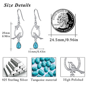AOVEAO Hummingbird Earrings 925 Sterling Silver Turquoise Birds Drop Dangle Earrings Birds Teardrop Earrings Jewelry for Women