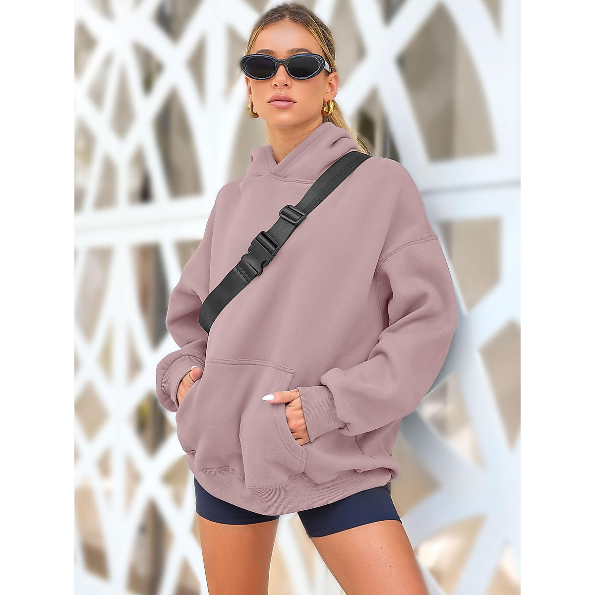 AUTOMET Oversized Sweatshirt for Women Fall Outfits 2025 Fleece Casual Hoodies Sweaters Long Sleeve Fashion Shirts with Pockets DarkPink M