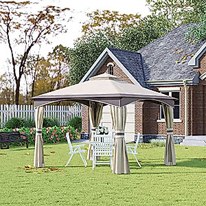 Outsunny 10' x 10' Outdoor Gazebo with Mesh Netting Sidewalls for Shade and Rain, Patio Gazebo Canopy with 2-Tier Soft Top Roof and Steel Frame for Lawn, Garden, Backyard and Deck