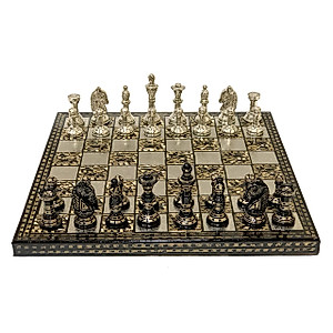 StonKraft Brass Chess Board Game Set with 100% Brass Chess Pieces Chessmen Coins (12" x 12" Inches)