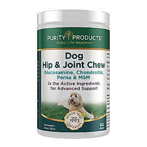 Purity Products Dog Hip and Joint Advanced Support Chews MSM, Glucosamine, Chondroitin & Perna (Green-Lipped Mussel) - Supports Canine Cartilage Health, Mobility, Flexibility & Comfort - 60 Chews