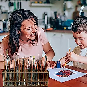 KUYYFDS Paint Brush Holder Stand 67 Holes Art Brush Rack Detachable Wooden Desk Standing Pen Organizer Paint Brush Holders